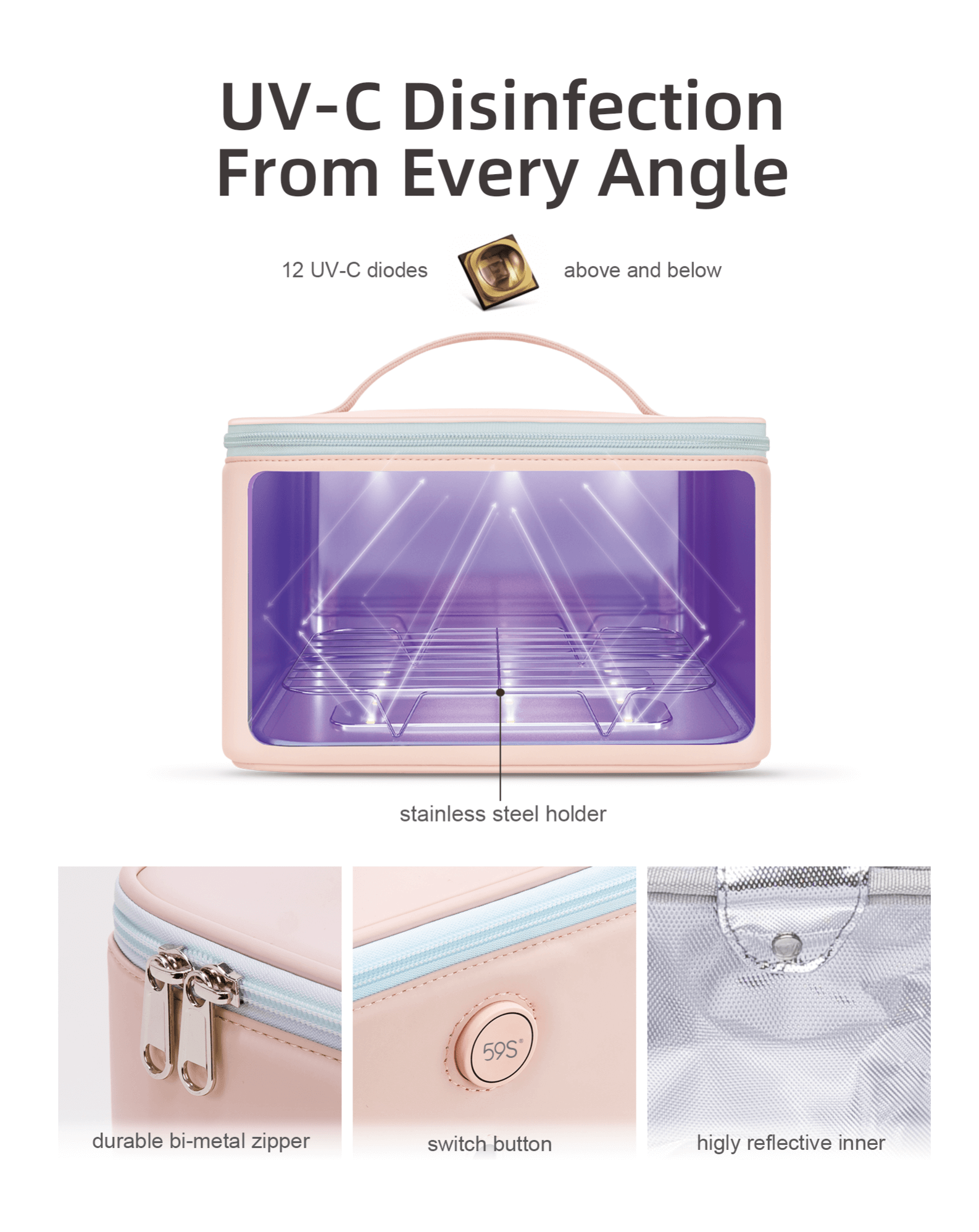 59S UV Light Sanitizer Bag with 12 UVC LEDs, Poartable XL UV Phone Sanitizer Box for Cell Phones ...